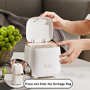 LtyTz 2 Pack Mini Trash Can and Tissue Box Holder，Waste Can with Press Type Lid for Bathroom Vanity, Desktop, Kitchen, Tabletopand Office