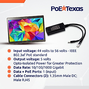 PoE Texas 802.3af Power Over Ethernet PoE Splitter with 5 Volts 10 Watts Output - for 5V Non-PoE Security Camera and Devices Like Foscam, Sonoff, Tablet, USB, Dropcam, Raspberry Pi and Others