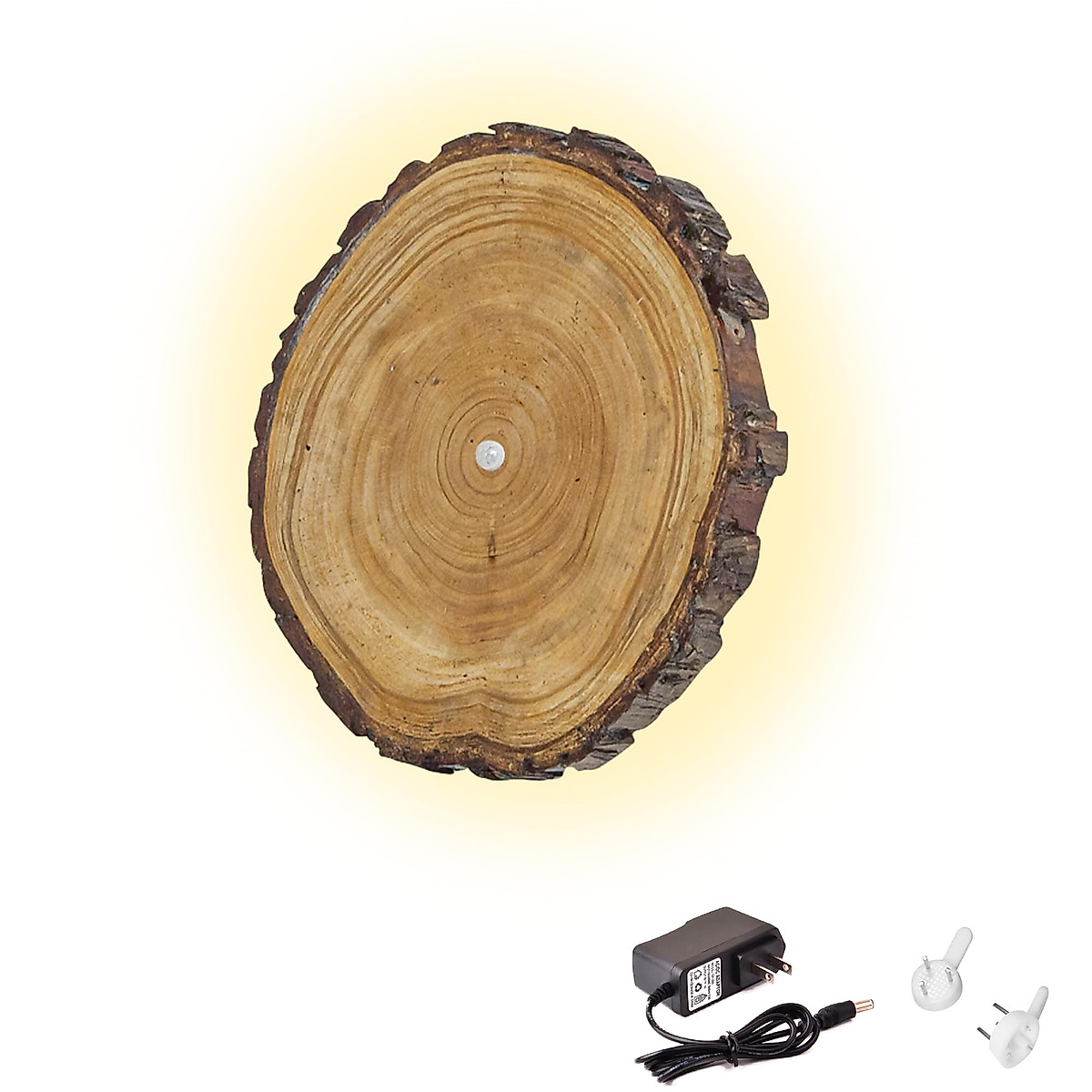 SKIVTGLAMP Cracked Tree-Ring Wood Wall Sconce Rechargeable Battery Operated LED PIP Motion IR Sensor Wall Lamp, No Drilling Cordless Hand Crafted for Rustic Home Decor Backdrop Landscape Customizable