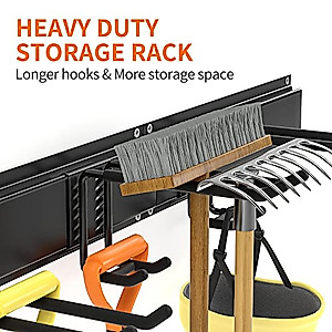 Garage Tool Organizer Wall Mount 11 PCS, Yard Garden Tool Organizer, Adjustable Garage Organizers with 8 Heavy Duty Hooks, Max Load 500lbs Garage Storage for Garden Tools, Shovels, Trimmers, Hoses