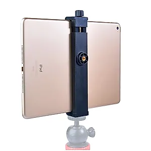 iPad Holder, Tablet Tripod Mount Adapter and Camera Shutter 6.3-9.25 inches Adjustable Vlog Clamp Compatible with iPad Mini iPad 2/3/4, Air/Air2, iPad Pro Microsoft Surface Samsung Tab A10 Fire