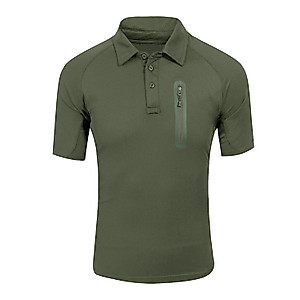 CRYSULLY Men Summer Pullover Tactical T-Shirts for Men Short Sleeve Military Polo Shirt Outdoor Combat Shirt Army Green