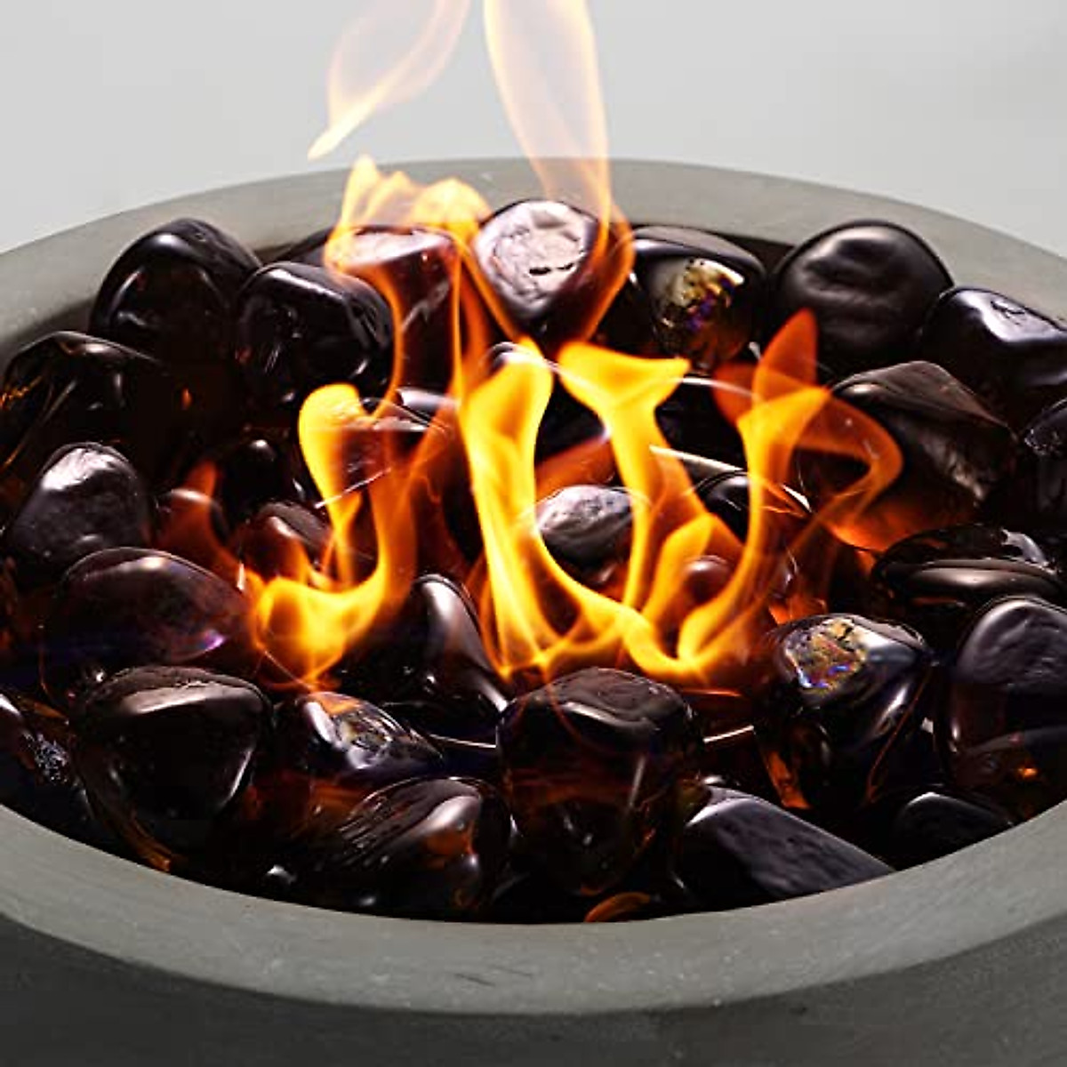 TURBRO 10 lbs Tempered Fire Glass Diamonds - Dazzling Reflective Glass Rocks for Gas Fire Pits and Tabletop Fireplace - Amber