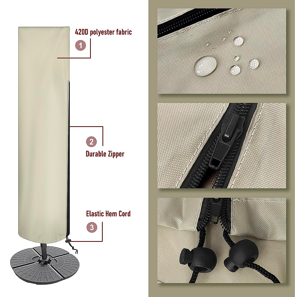 Vainlley Patio Umbrella Cover Waterproof Umbrella Cover with Rod Outdoor Offset Umbrella Cover for Cantilever Offset Umbrella 7-11 Feet