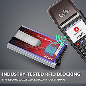 MOSIYEEF Minimalist Wallet for Men, RFID Blocking Card Wallet with Money Clip, Leather Wrapped, Slim Front Pocket Automatic Pop Up Wallet, Silver