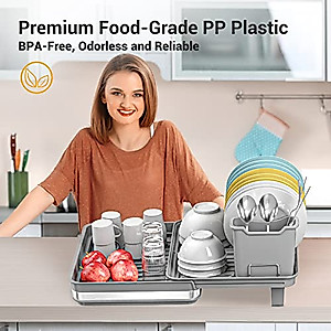 OROPY Dish Drying Rack Expandable Dish Rack, Large Dish Drainer with Utensil Holder, Stainless Steel Dish Drain for Kitchen Counter