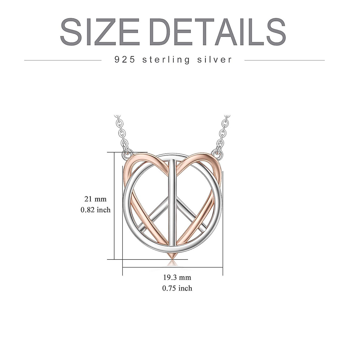 Peace Necklace for Women Sterling Silver Peace Sign Pendant Necklace Heart Love Jewelry