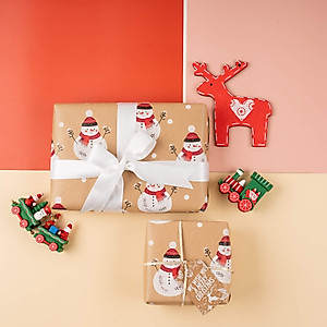 RUSPEPA Christmas Wrapping Paper, Kraft Paper - Christmas Design with Snowman - 24 inches x 100 feet, Jumbo Roll
