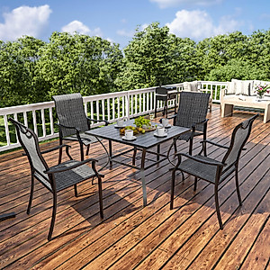 UDPATIO Patio Chairs Set of 6, Outdoor Dining Chairs with High Back, Textilene Patio Dining Chairs with Armrest, Metal Frame for Lawn Garden Backyard Deck, Dark Grey