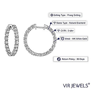 Vir Jewels 3 cttw Diamond Inside Out Hoop Earrings 14K White Gold Round Prong Set 1 inch