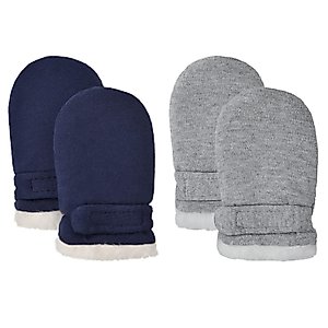 Baby Winter Mittens Adjustable Easy-On Newbron Warm Gloves Sherpa Lined Fleece Infant Mittens Winter for Boy Girl (Navy/Grey)