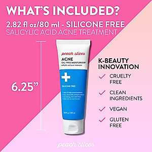 Peach Slices | Acne Oil-Free Moisturizer | Satin Matte Finish | 0.5% Salicylic Acid | Hyaluronic Acid | Prevents Breakouts | Pore Minimizing | Clear Skin | Silicone Free | Face Moisturizer | 2.8 oz