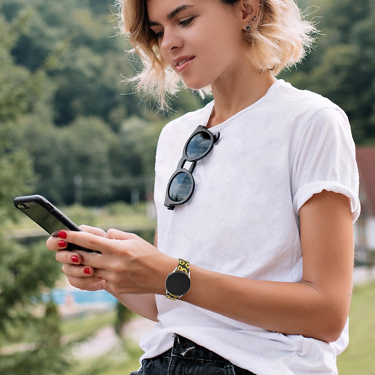 ZSMJ Compatible With Samsung Galaxy Watch 6/5/4 Band 40mm 44mm/Classic 43mm 47mm 42mm 46mm/Pro 45mm/Active 2/Watch 3 41mm, Slim Lace Floral Print Soft Silicone 20mm Quick Release Watch Bands for Women