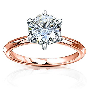 Kobelli Classic Solitaire Round Brilliant Moissanite Engagement Ring 2 Carats 14k Rose Gold, 6.5