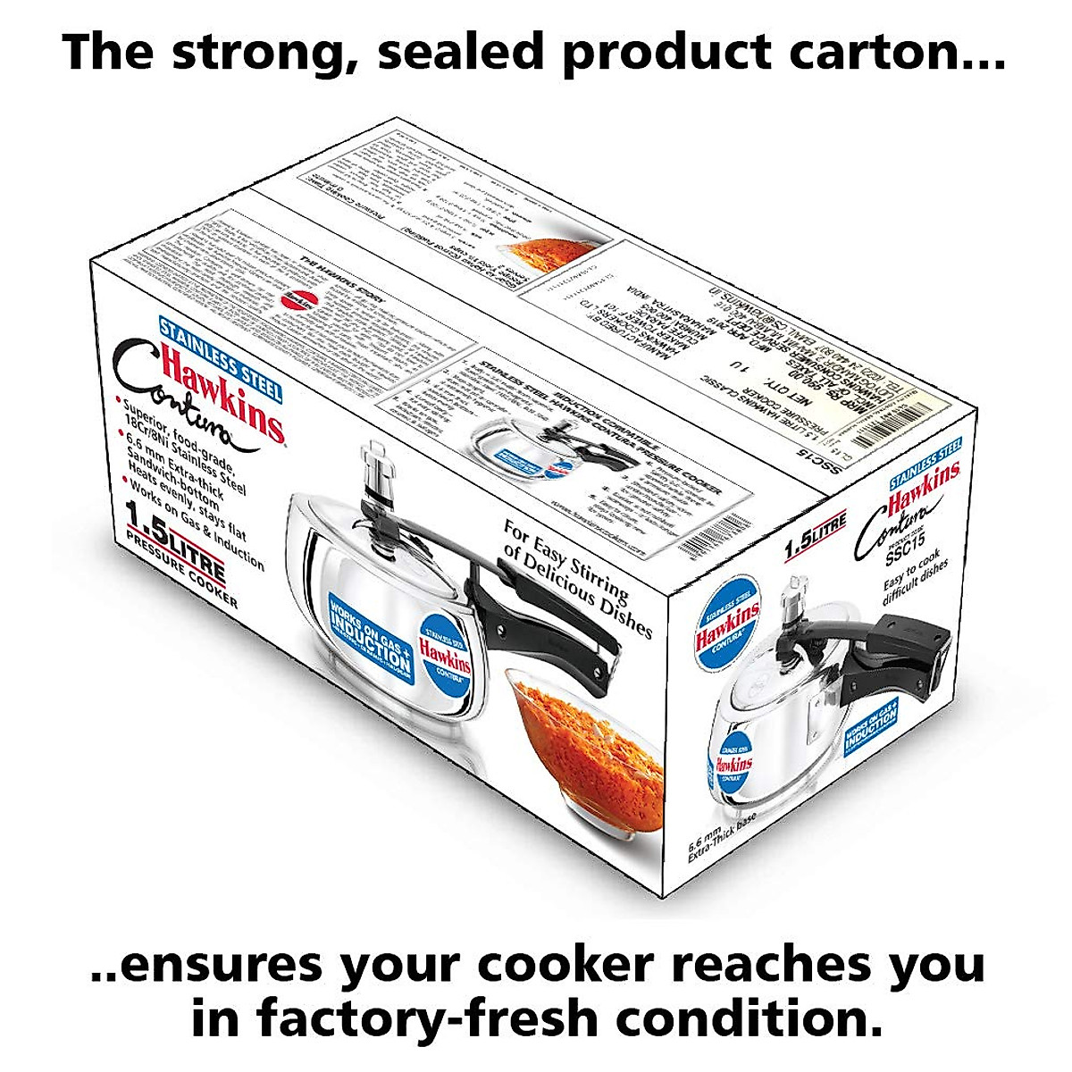 HAWKINS Contura Stainless Steel Pressure Cooker For Induction, Gas And Electric Stoves (1.5 Liter), silver (SSC15)