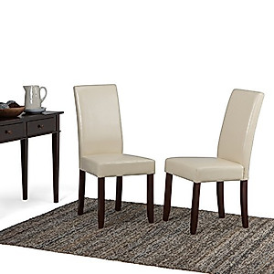SIMPLIHOME Acadian Transitional Parson Dining Chair (Set of 2) in Satin Cream Vegan Faux Leather, For the Dining Room