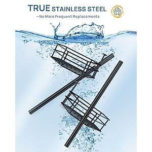 SEIRIONE Corner Shower Caddy Tension Pole, Quick Setup, Rust-Free Bathroom Shower Organizer Corner for Bathtub Shampoo Storage, 4-Tier Adjustable Shelf, Drill Free, Fits 39 to 113 Inch Height, Black