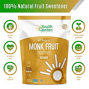 Health Garden Monk Fruit Sweetener, Classic - Non GMO - Gluten Free - Sugar Substitute - Kosher - Keto Friendly (3 lbs)