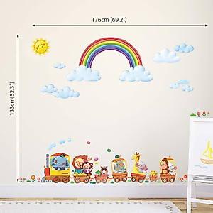 DECOWALL DA-1913P1406A Rainbow and Animal Train Kids Wall Stickers Wall Decals Peel and Stick Removable Wall Stickers for Kids Nursery Bedroom Living Room d?cor