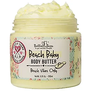 Bella and Bear Beach Baby Body Butter - Moisturizing Shea Cream for Women - Vegan, Cruelty-Free, Oil-Free - Helps Prevents Pregnancy Stretch Marks 6.76-oz