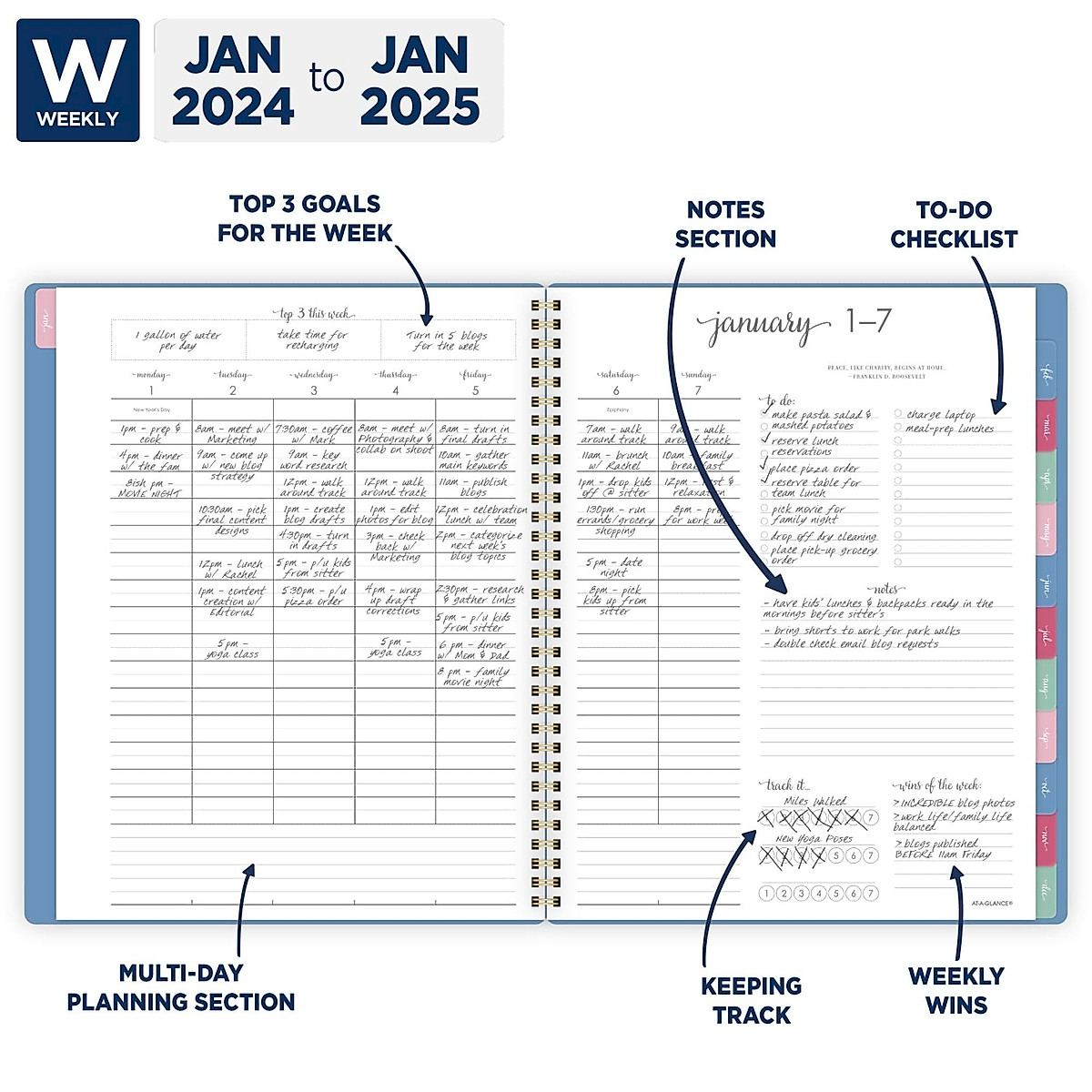 2024-2025 AT-A-GLANCE® Harmony 13-Month Weekly/Monthly Planner, 8-1/2" x 11", Blue, January 2024 to January 2025, 1099-905-20