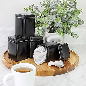 Cornucopia Square Black Metal Tins (6-Pack); for Tea, Gift Boxes, and Storage, 3-Inch Tall, 1-Cup Capacity