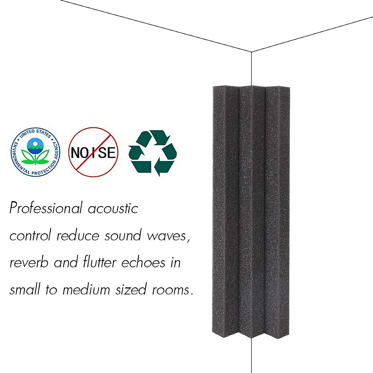 DEKIRU Acoustic Foam Bass Traps Corner Block foam, Studio Foam Sound Proof Foam Panles Noise Dampening Wall Soundproofing Padding, Ideal for Studio, Home or Theater (12"X3"X3", Black)