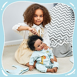 Aori Reborn Baby Dolls Black Americans Lifelike Reborn Baby Boy Look and Feel Real 22 Inch Biracial Newborn Doll with Giraffe Gift Set