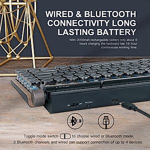 RAZEAK Typewriter Keyboard, Retro Typewriter Keyboard Wireless Key Legends Backlit Bluetooth 5.0 Connection Hotswap Mechanical Keyboard for iPad/Tablet/Mac/PC Woodgrain