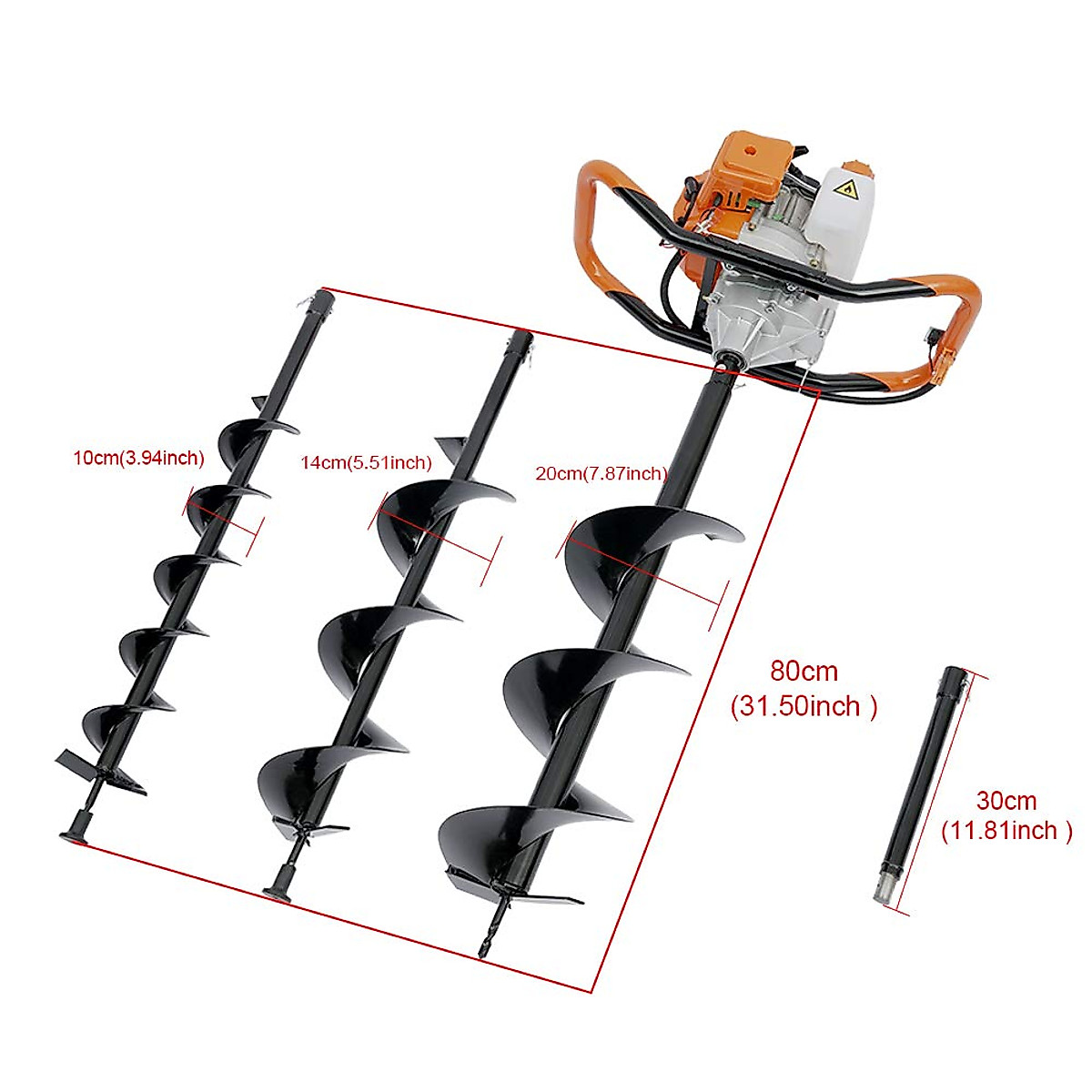 52cc Post Earth Auger Hole Digger Posthole Fence Borer Petrol Drill 8 Post Hole Digger Gas Powered Fence Ground Drill+4"/6"/8" Bit