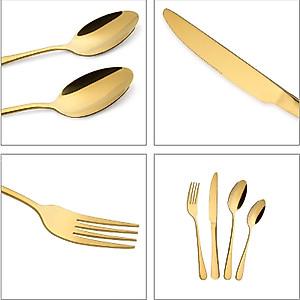 Gold Flatware Set, Service for 4,Premium Stainless Steel Tableware Set 16Piece Cutlery Utensils Set Include Knife Fork Spoon Durable