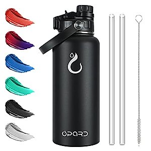 Opard Insulated Stainless Steel Water Bottle, 32oz Reusable Metal Water Bottles with Straw and Spout, One Lid Dual-Use