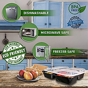 Prep Container Chef [15 Pack] 3 Compartment Bento Lunch Box. Reusable 32oz Food Storage portion Control Meal Prep Containers, Stackable, Microwave/Dishwasher/Freezer Safe. Weight Loss & Keto Diet.