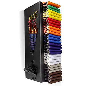 CRAKTH 2 in 1 Can Cooler Holder with Bottle Opener, Beer Can Sleeves Storage Organizer and Dispenser for Home Family Bar, Metal, 12", Black