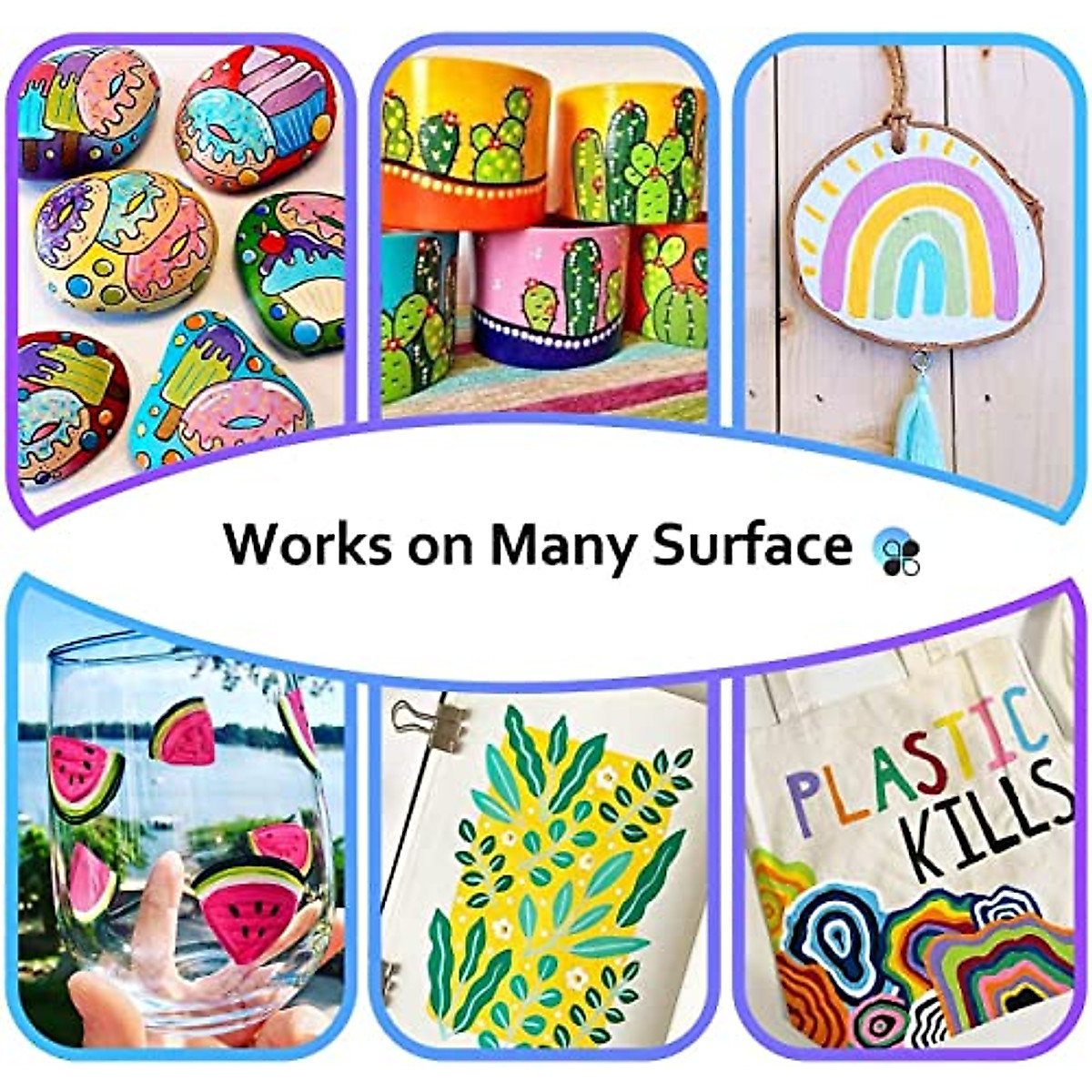 Emooqi Acrylic Paint Pens, Set of 12 Pcs Paint Markers Pens for Rocks, Craft, Ceramic, Glass, Wood, Fabric, Canvas -Art Crafting Supplies