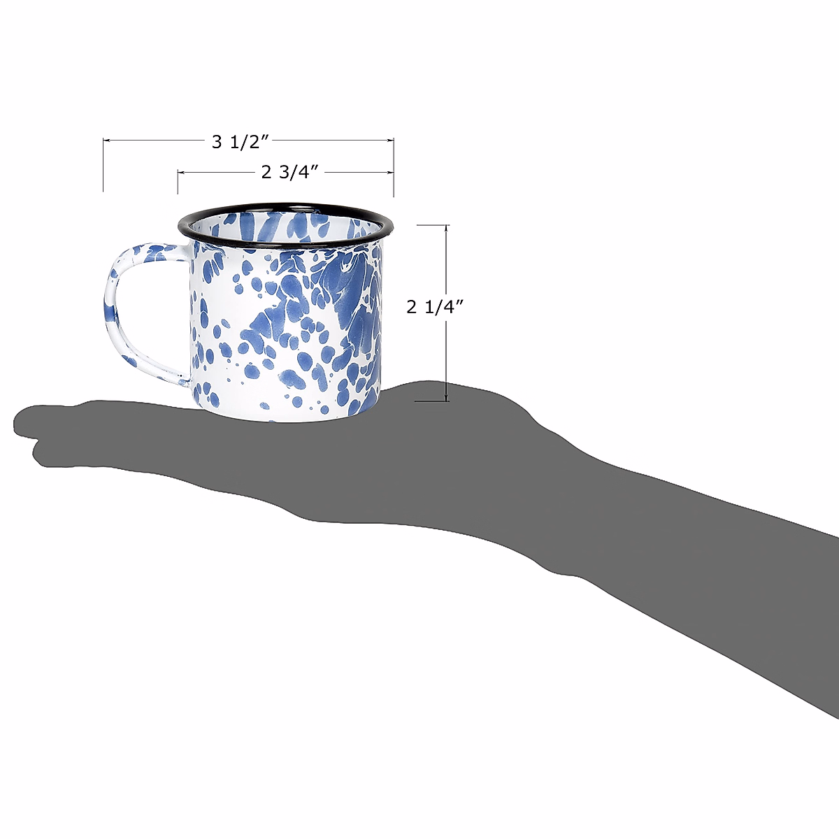 Red Co. Set of 6 Enamelware Metal Small Classic 5 Oz Round Coffee and Tea Mug with Handle, Navy Blue Marble/Black Rim – Splatter Design