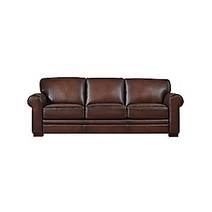 Hydeline Brookfield Top Grain Leather Sofa Couch, 95", Caramel Brown, Feather Down, Memory Foam and Springs Seating