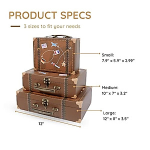 SLPR Cardboard Small Suitcase Boxes (Set of 3) | Paperboard Travel for Birthday Wedding Decoration | Largest Suitcase is 12” Length x 8” Width x 3.5” Height