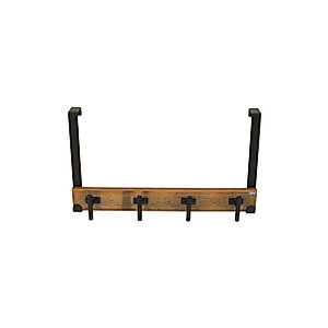 FantasHome 16" Over The Door Hook Rack with 4 Hooks - Black & Brown, Classic Style