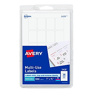 Avery Self-Adhesive Removable Labels, 0.75 x 1 Inches, White, 1000 per Pack (05428)