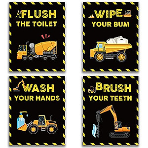 SUUURA-OO Funny Truck Bathroom Art Prints Set of 4 (8”X10”), Truck Wall Art Poster for Nursery, Boys, Son, Nephew, Kids Bathroom Decor, No Frames (Black)