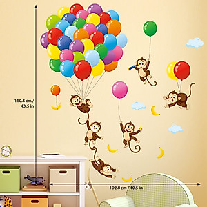 DECOWALL SG-2202 Balloons Monkey Wall Stickers Cartoon Monkeys Decals for Kids Children Baby Bedroom Nursery Living Room Art Home Decor Decoration Removable
