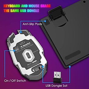 FELICON Rechargeable 2.4G Wireless Keyboard and Mouse Combo Suspended Keycap Mechanical Feel Backlit Gaming Keyboard & Mouse Adjustable Breathing Lamp for Laptop Computer and Mac