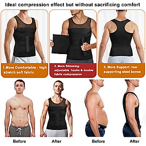 MOLUTAN Mens Compression Shirt Slimming Body Shaper Vest Sleeveless Waist Traner Workout Tank Top Tummy Control Shapewear (Black, Large)