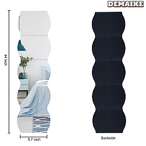DEMAIKE Contemporary Wave Pattern Full-Length Body Mirror - Set of 5pcs, 9.7x8.6 inches, Self-Adhesive Irregular Wall Mirrors for Door, Living Room, Bedroom,