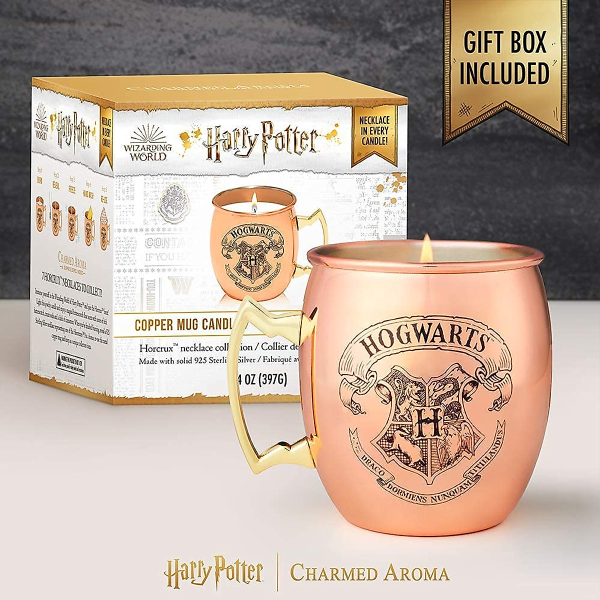 Charmed Aroma Harry Potter Butterbeer Mug Scented Candle with Surprise Necklace Inside, Jewelry Candle for Women, Home Décor Kitchenwares | Accessories Gift
