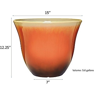 Classic Home and Garden Indoor/Outdoor Round Honeysuckle Resin Flower Pot Planter, Tequila Sunrise, 15" (Pack of 3)