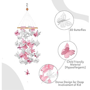 Just Joyer Baby Mobile for Crib Girl–Handmade with 45 Butterflies–Unique Toys Nursery Decor–Premium Felt Material with Wood Frame–Includes Butterfly Garland