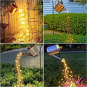 220LED Upgrade Solar Fairy Lights Outdoor Waterproof,11 Strand Solar Firefly Bunch Lights with 8 Flashing Modes Solar Waterfall Lights, Solar Watering Can Lights Garden Tent String Light (Warm White)
