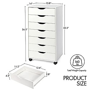 TUSY 7-Drawer Chest, Storage Dresser Cabinet with Wheels, Tall Chest of Drawers for Closet and Bedroom (White, 7 Drawer)